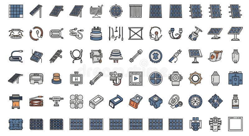 Collection of Solar Panel and Electrical Component Icons Stock ...