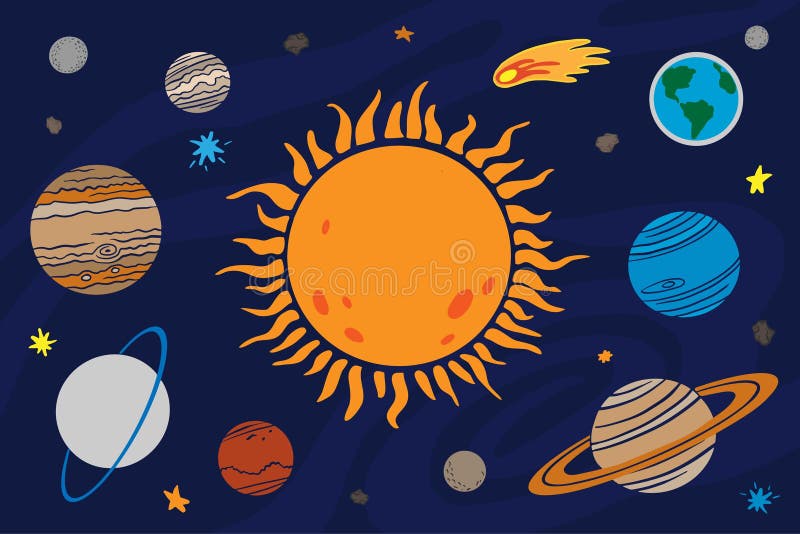 Collection of Solar System Planets. Hand Drawn Cosmos Objects. Vector ...