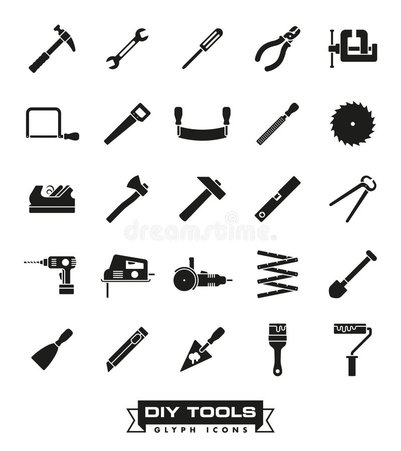 Crafting Tools Glyph Icon Set Stock Vector Illustration Of Grinder