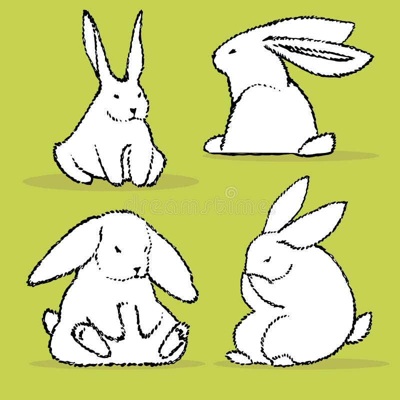 Collection of Some Cute Rabbits, Hand Draw Illustration. Draw ...
