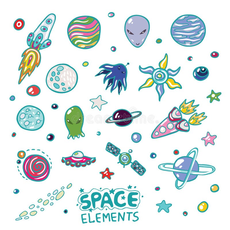 Collection of Space Elements Stock Vector - Illustration of astronomy ...