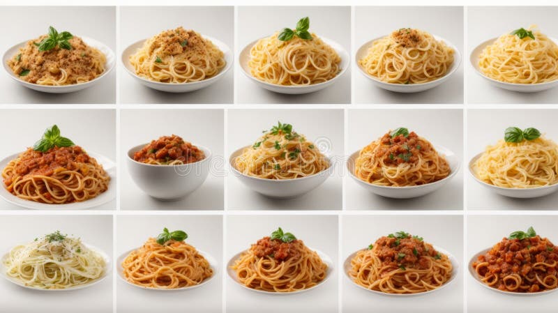 Collection of Spaghetti Isolated on White Background. Set of Multiple ...