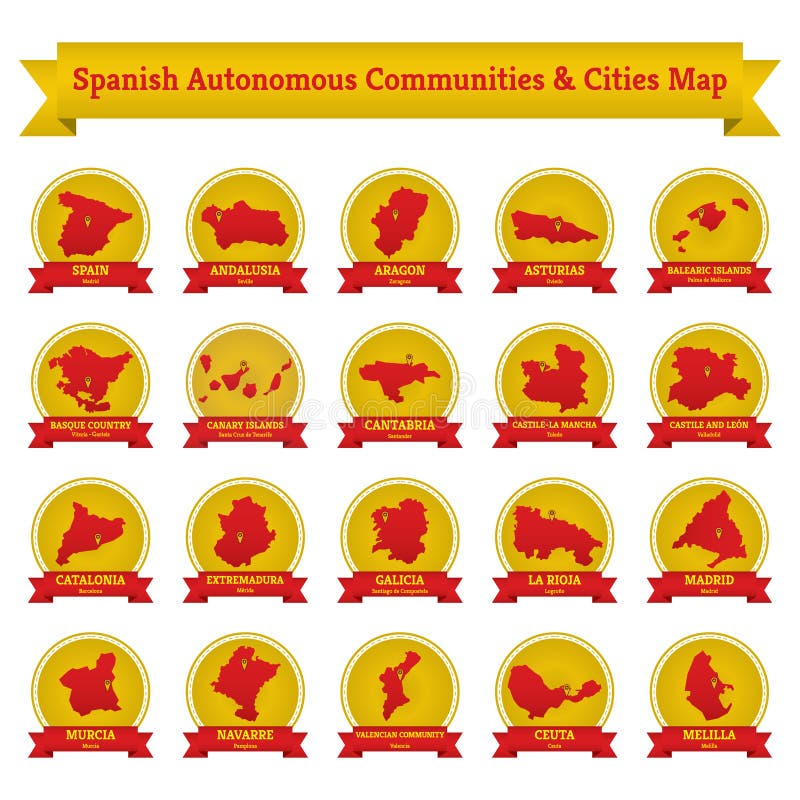 Collection of Spanish Autonomous Communities and Cities Map. Vector ...