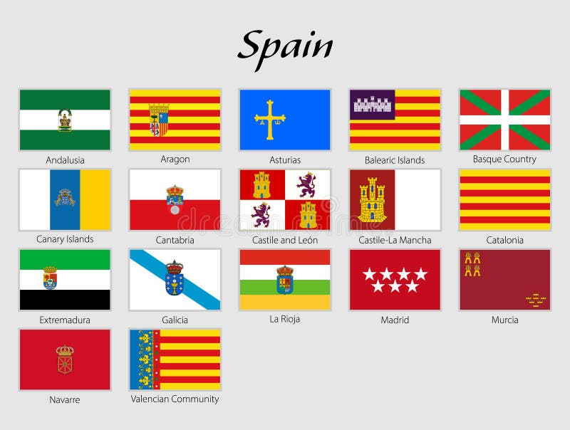 Flags of Spanish Autonomous Communities with Names Stock Vector ...
