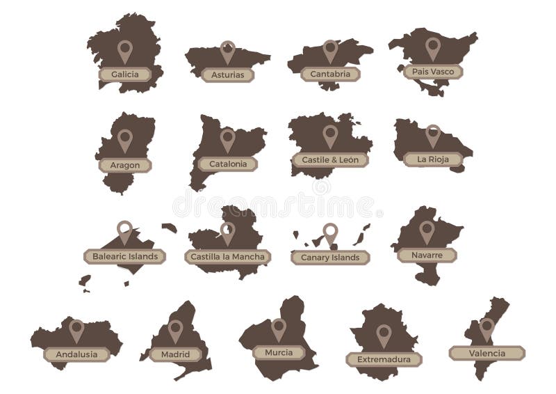 Collection of Spanish Communities and Cities. Vector Illustration ...
