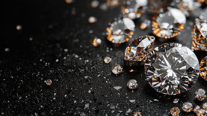 Collection of Sparkling Diamonds is Thoughtfully Arranged on Rich Black ...