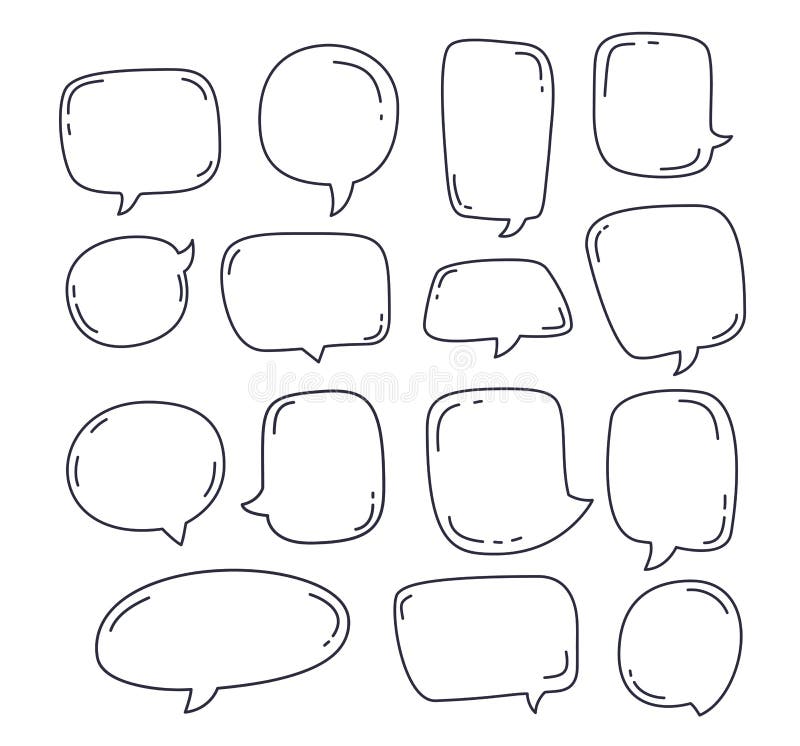 Collection Speech Bubble or Chat Elements in Cartoon Sketch Hand Drawn ...