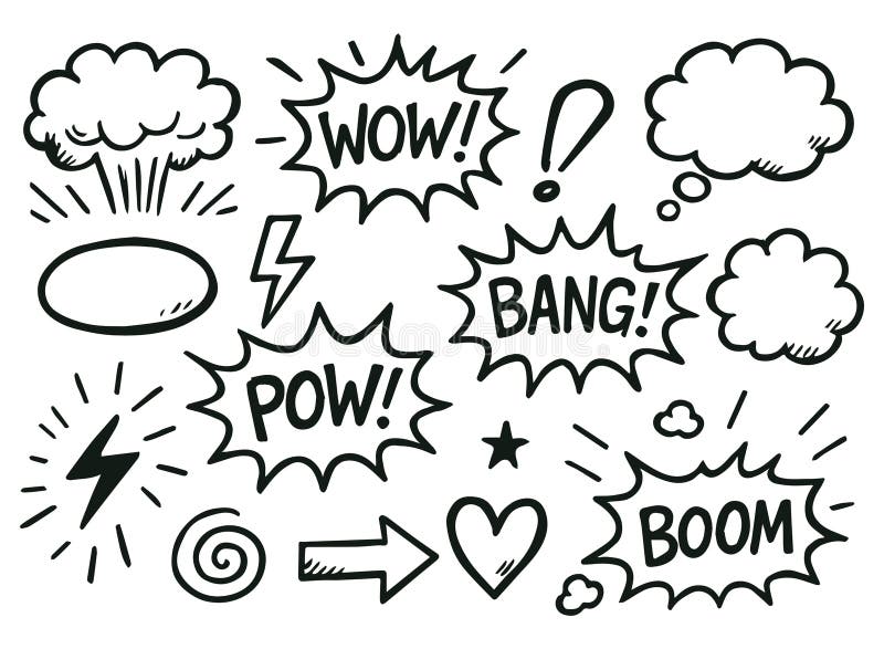 Collection of Speech Bubbles with Different Phrases WOW, BOOM, POW ...