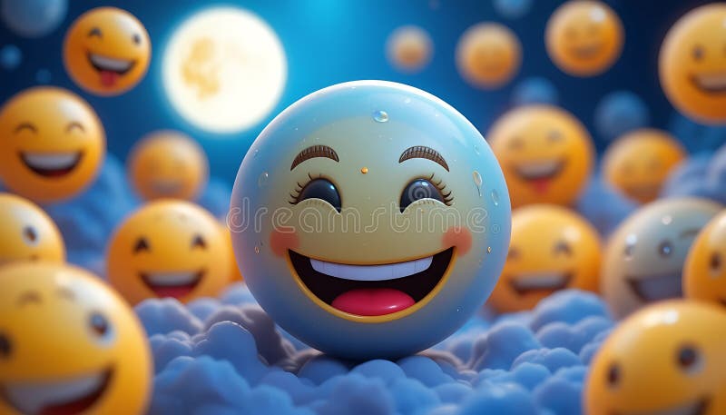 Smiling Spheres Floating on Clouds Emitting Joyful and Positive Vibes ...