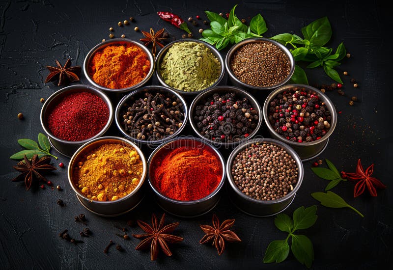 A Collection of Spices in a Variety of Colors and Sizes. the Spices are ...
