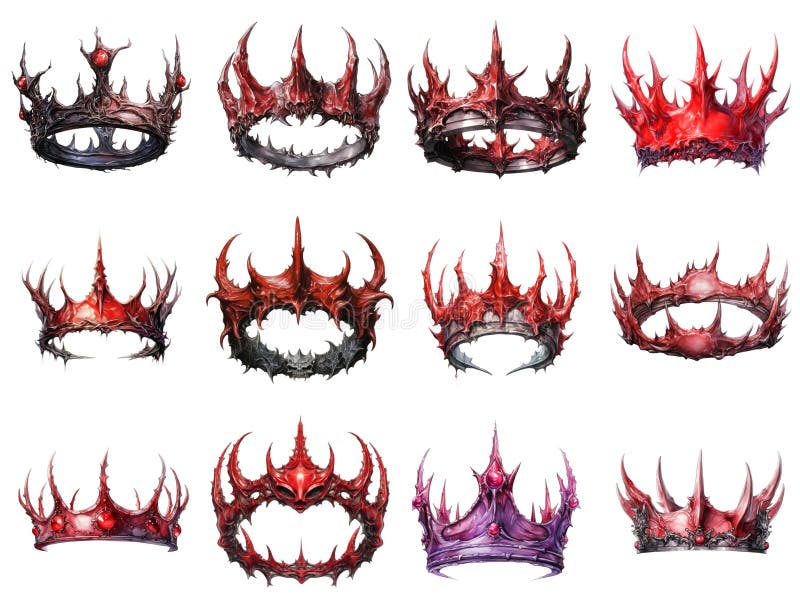 A Collection of Spiky, Red, and Purple Crowns Stock Image ...