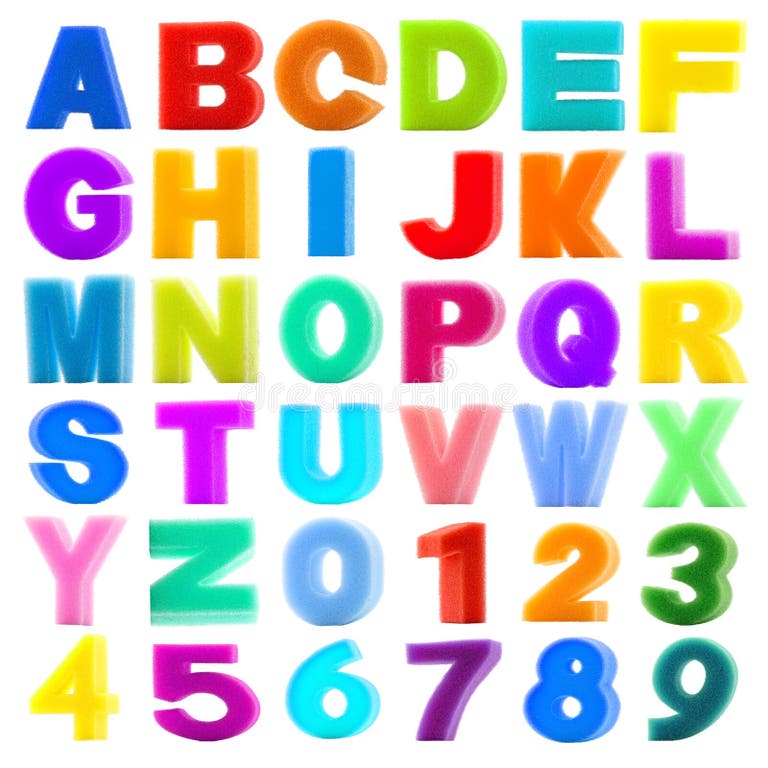 Collection Sponge Alphabet and Number Isolated on White Background with ...