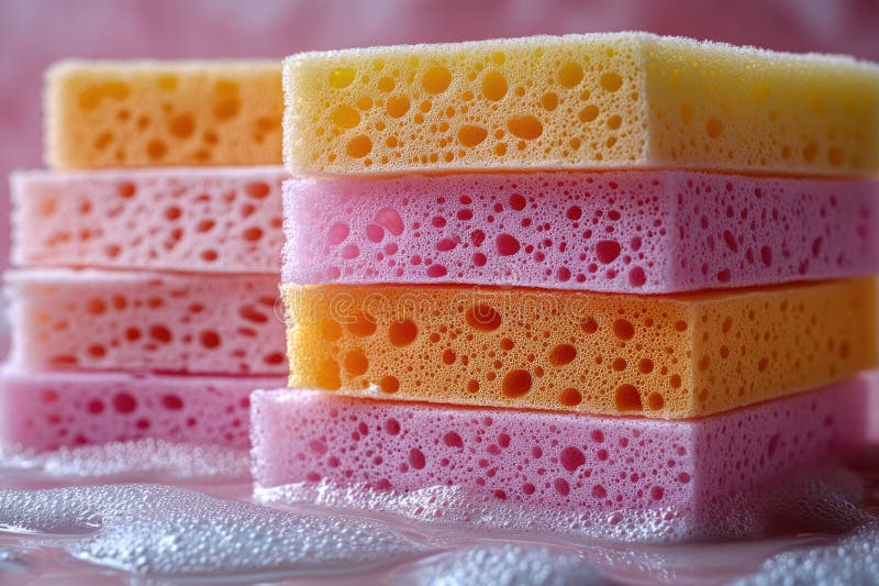 A Collection of Sponges Stacked on Top of Each Other Stock Photo ...