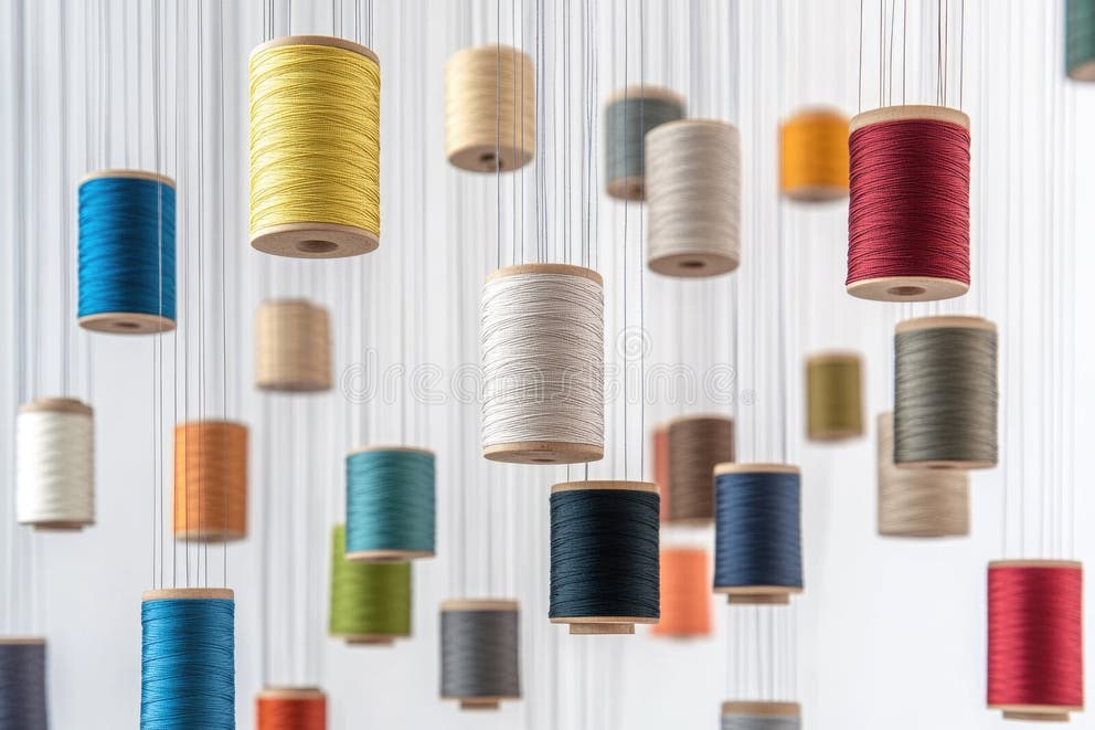 Thread Spools Hanging from Ceiling Stock Photo - Image of sewing ...