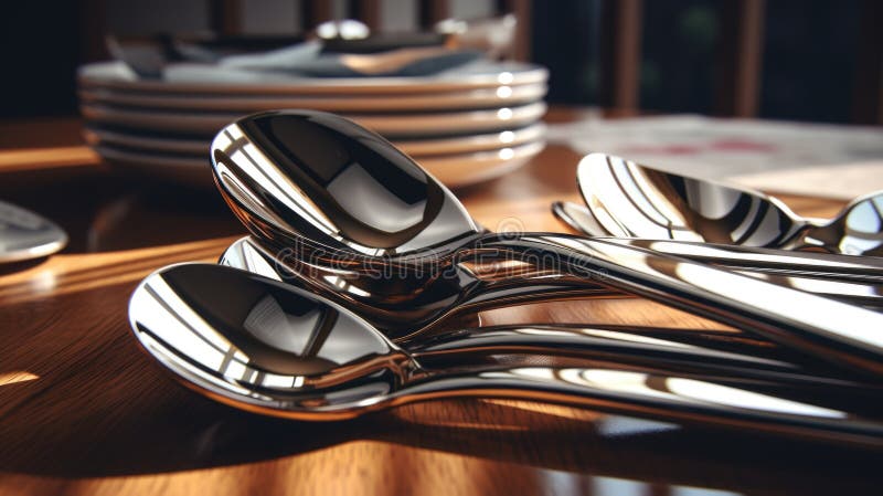 A Collection of Spoons on a Rustic Wooden Table, Suitable for Kitchen ...