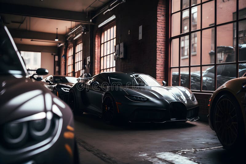 Collection of Sport Generic and Unbranded Cars in a Garage, Ai ... Collection of Sport Generic and Unbranded Cars in a Garage, Ai ...