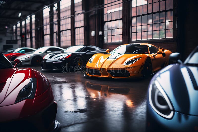 Collection of Sport Generic and Unbranded Cars in a Modern Garage, Ai ... Collection of Sport Generic and Unbranded Cars in a Modern Garage, Ai ...