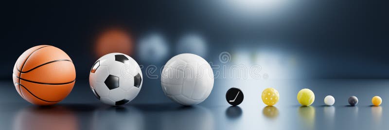 Collection of Sports Balls in a Row of Different Sizes Stock ...