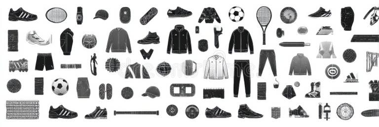 Collection of Sportswear Icons Arranged in a Clean Grid with a Central ...