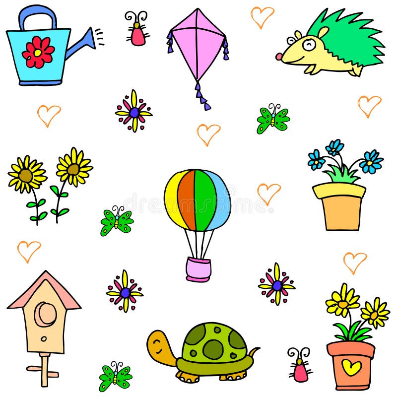 Collection of Spring Set Doodles Stock Vector - Illustration of paint ...
