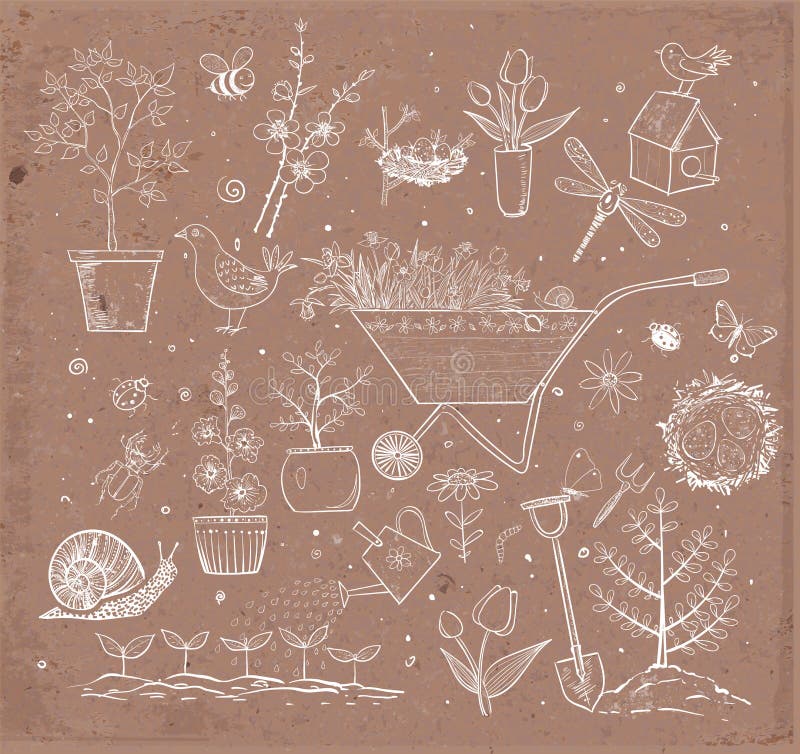 Spring Doodle Collection. Set of Simple Hand-drawn Cute Elements Stock ...