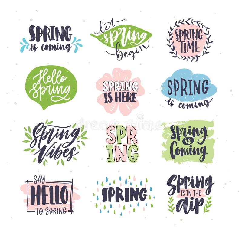 Collection of Spring Slogans or Phrases Written with Creative Fonts and ...