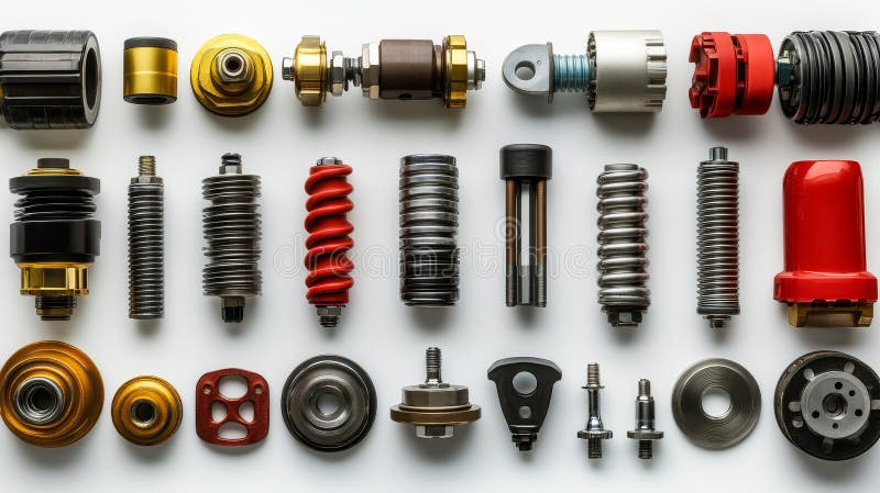 Collection of Springs, Gears, and Mechanical Components Arranged in ...