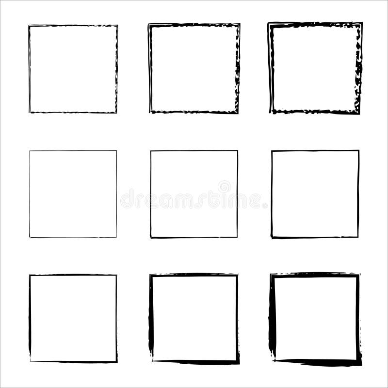 Collection of Square Black Hand Drawn Grunge Frames. Borders Set. Set ...