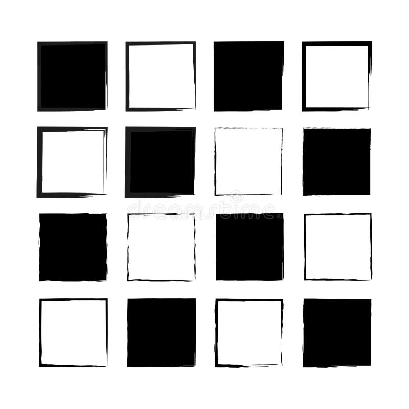 Collection of Square Black Hand Drawn Grunge Frames, Borders Set. Set ...