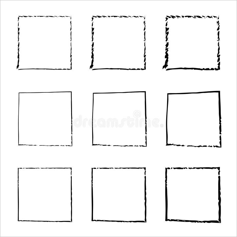 Collection of Square Black Hand Drawn Grunge Frames. Vector Black ...