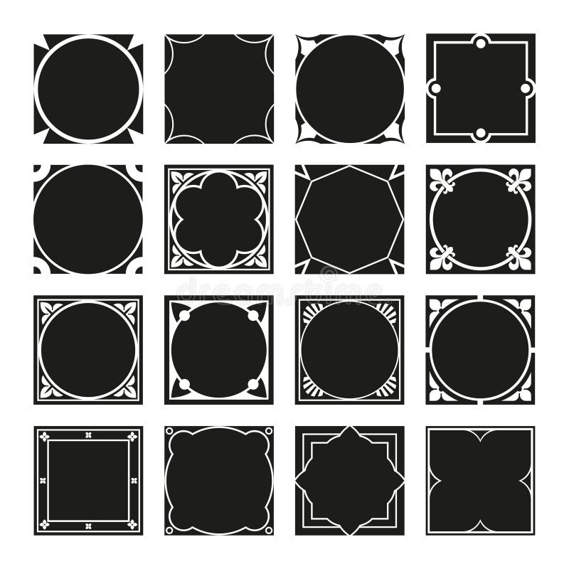Collection of Square Decorative Border Frames with Solid Filled ...