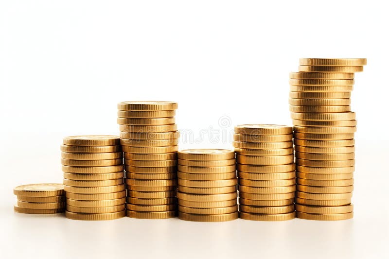 Collection of Stack of Gold Coins Isolated on White Background ...