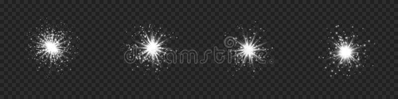 Collection of Star Burst with Sparkles. Silver Light Flare Effect with ...