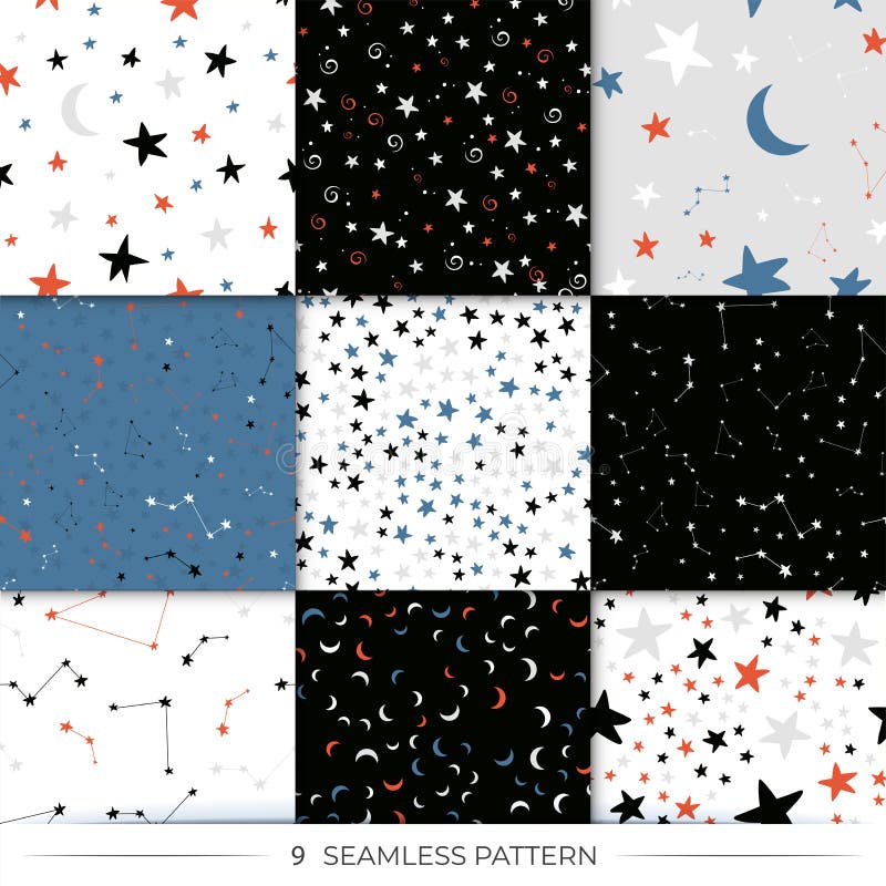 Collection of Star Patterns Colorful Space Sky Design for Printing ...
