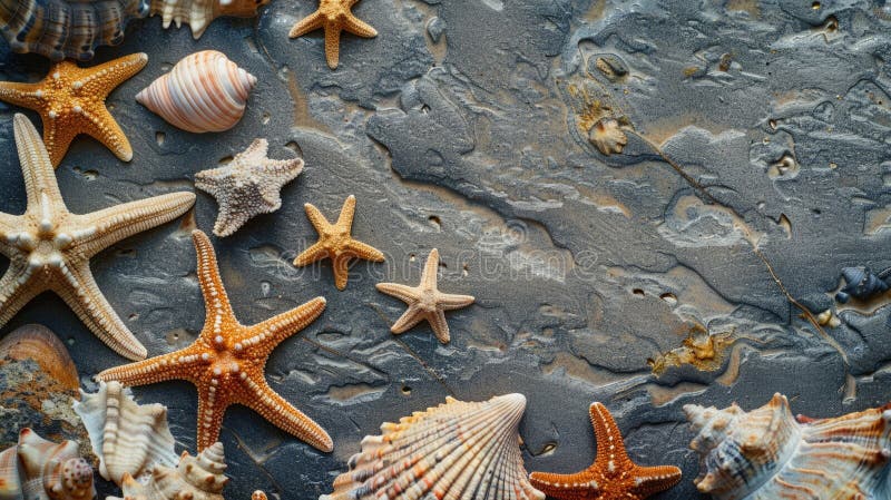 A Collection of Starfish and Shells on a Textured Stone Surface, Ideal ...