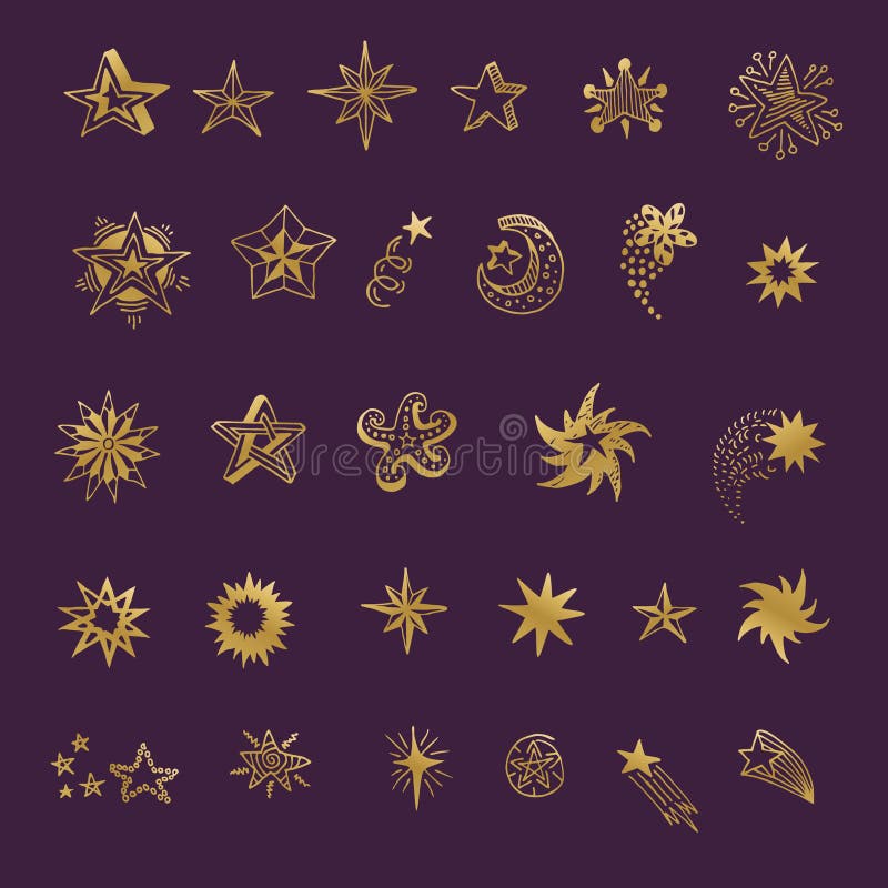 Collection of Stars of Various Shapes Stock Vector - Illustration of ...