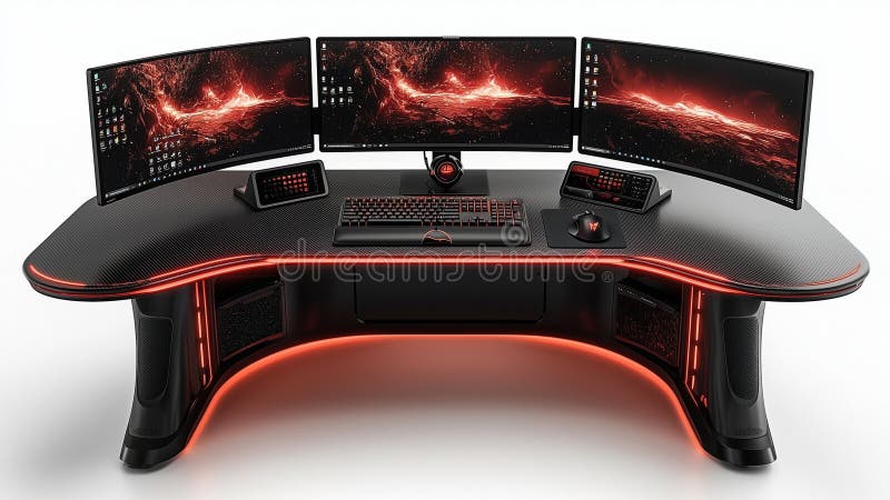 Advanced Gaming Desks with High-tech Features Stock Illustration ...