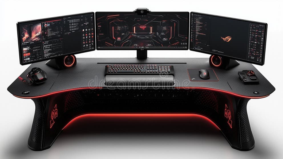Advanced Gaming Desks with High-tech Features Stock Illustration ...