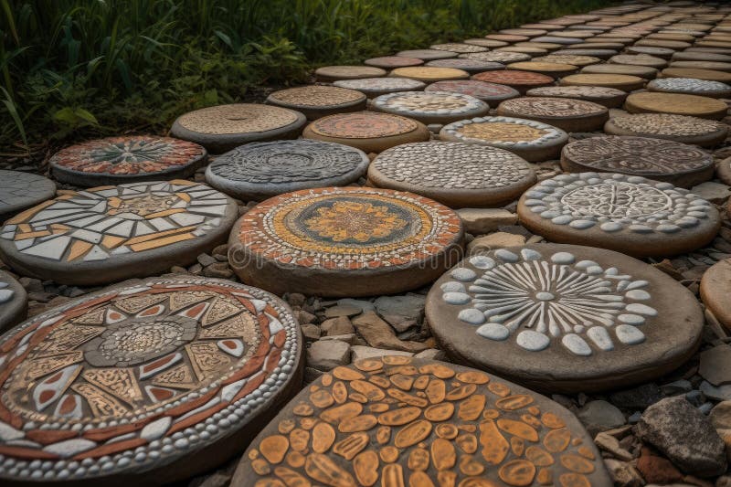 Collection of Stepping Stones with Different Patterns and Colors Stock ...