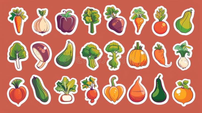 A Collection of Stickers Featuring Different Types of Vegetables ...