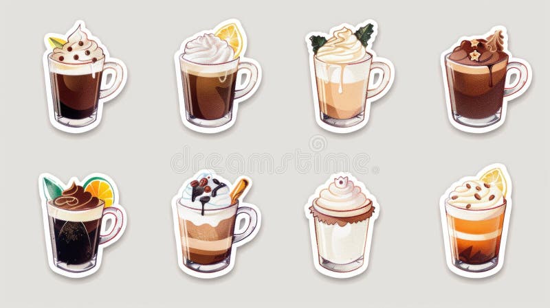 A Collection of Stickers Featuring Various Drinks. Perfect for Adding a ...