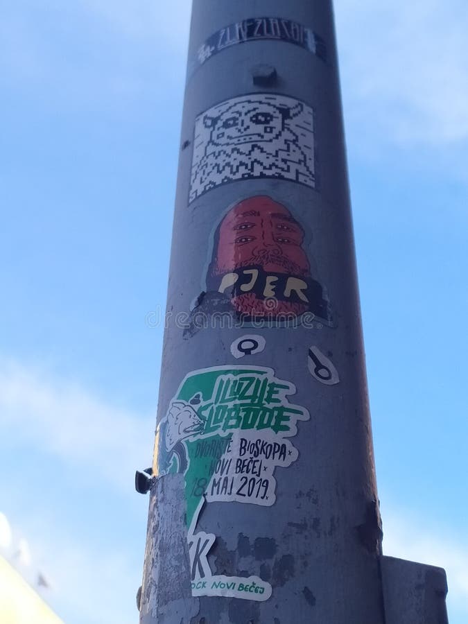 Collection of Stickers on Pole Editorial Photo - Image of vehicle ...