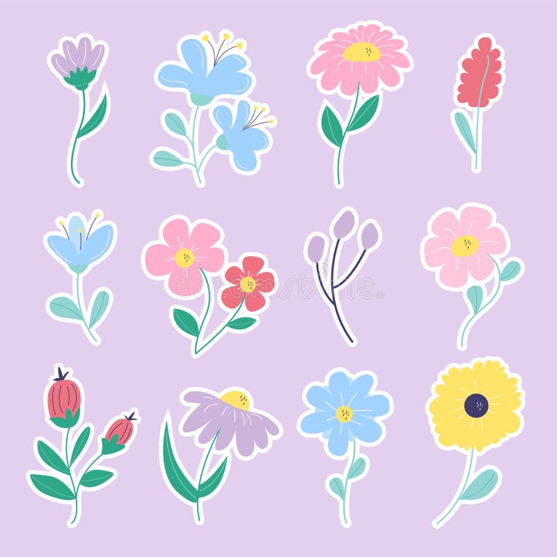 Collection of Stickers of Spring, Summer Flowers. Vector Stock Vector ...