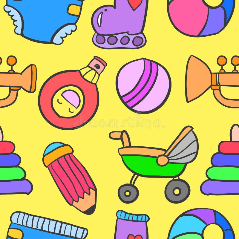 Collection of Baby Colorful Various Object Doodles Stock Vector ...
