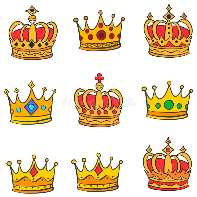 Collection Stock Red Crown Doodle Set Stock Vector - Illustration of ...