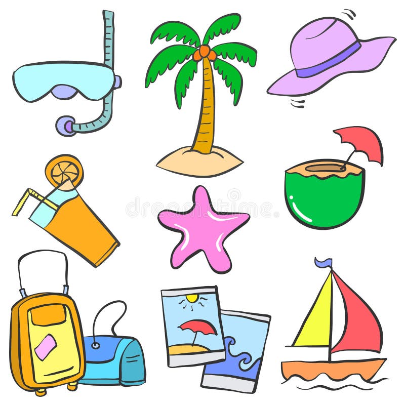 Collection Stock Summer Holiday Doodles Stock Vector - Illustration of ...