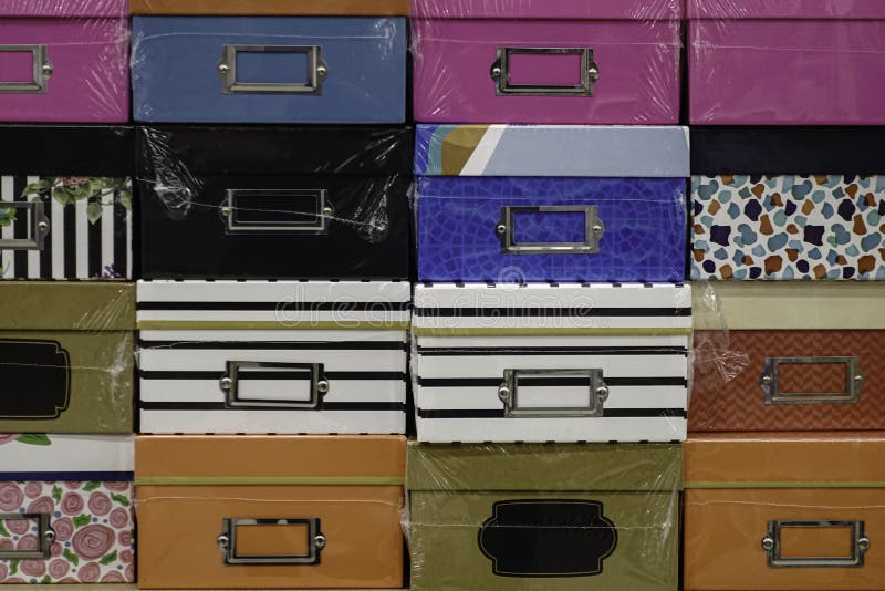 Collection of Storage Boxes in a Stationery Store Stock Photo - Image ...