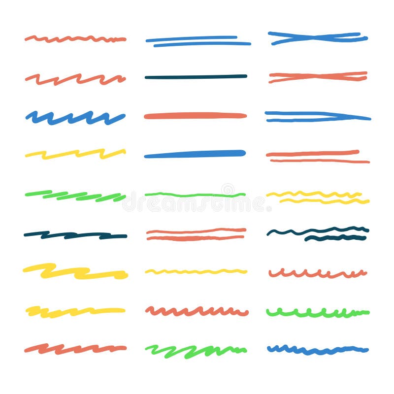 Strikethrough Colored Charcoal Crayon Underline. Doodle Colorful Wavy ...