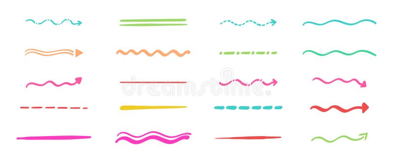 Collection of Strikethrough Multi Colored Underlines. Different Doodle ...