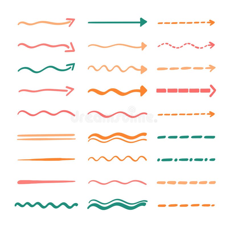 Collection of Strikethrough Multi Colored Underlines. Different Doodle ...